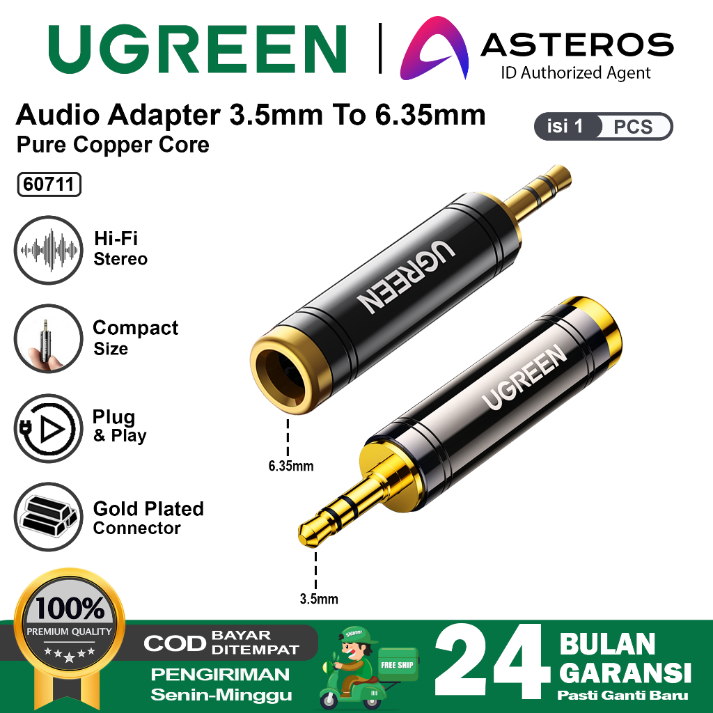 Jual UGREEN Converter Audio Jack 6.5mm Female To 3.5mm Male Adapter 60711 | Shopee Indonesia
