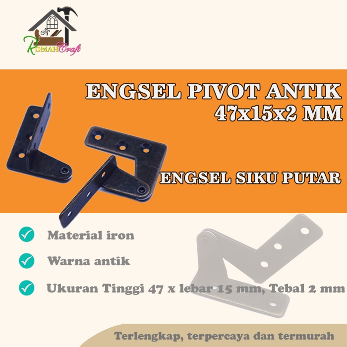 Jual ( 1 Set ) Engsel pivot antik 47x15x2 mm A.001 Engsel siku Engsel ...