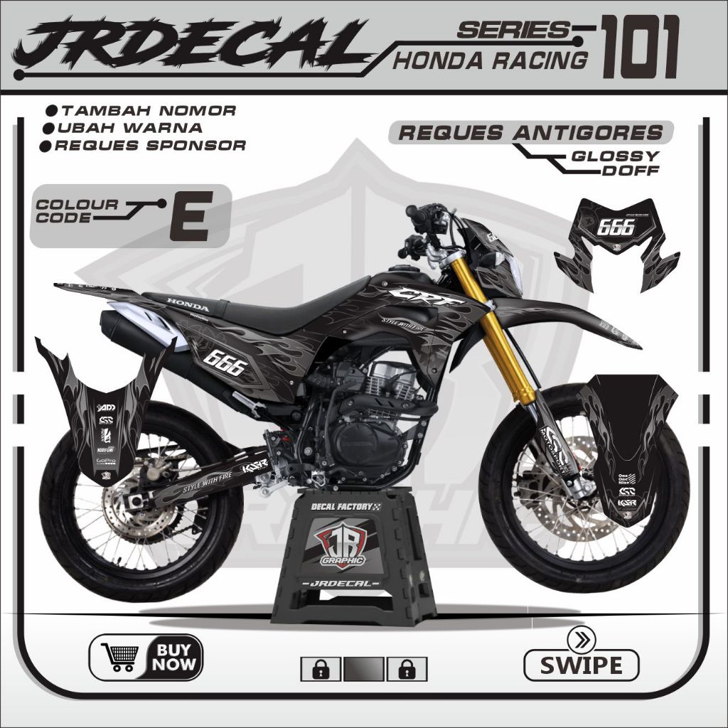 Jual (BISA COD) DECAL CRF 150 L FULL BODY HITAM DAN PUTIH VIRAL MOTIF API - DEKAL STIKER CRF ...