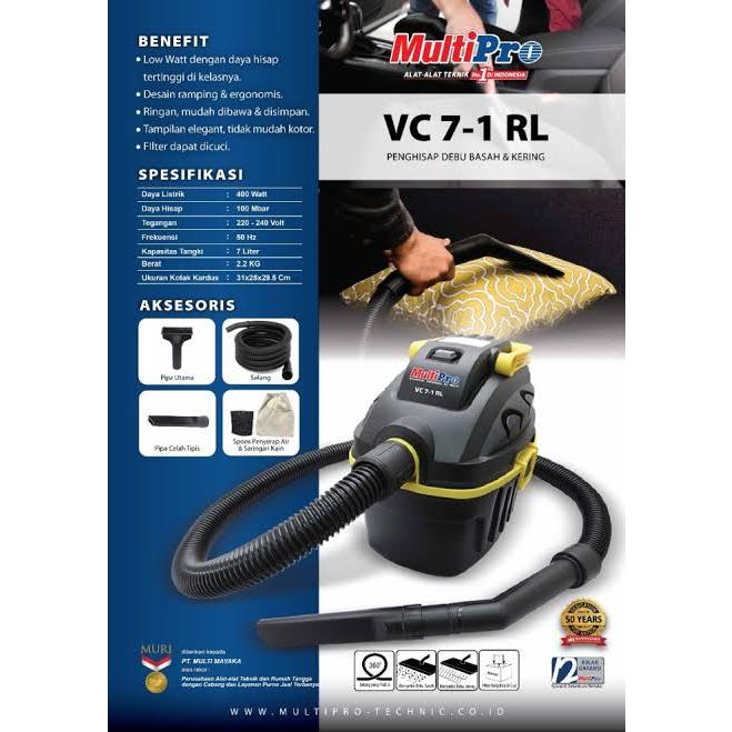 Jual MULTIPRO VC7-1RL Vacuum Cleaner 7 liter (Wet, Dry, Blow) Sofa, Mobil, Laundry | Shopee ...