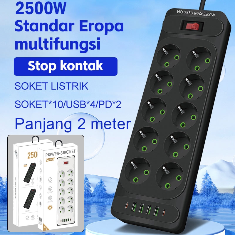 Jual 2500W Stop Kontak USB Kabel Serbaguna Multiguna Panjang 2 Meter Original Power Socket ...