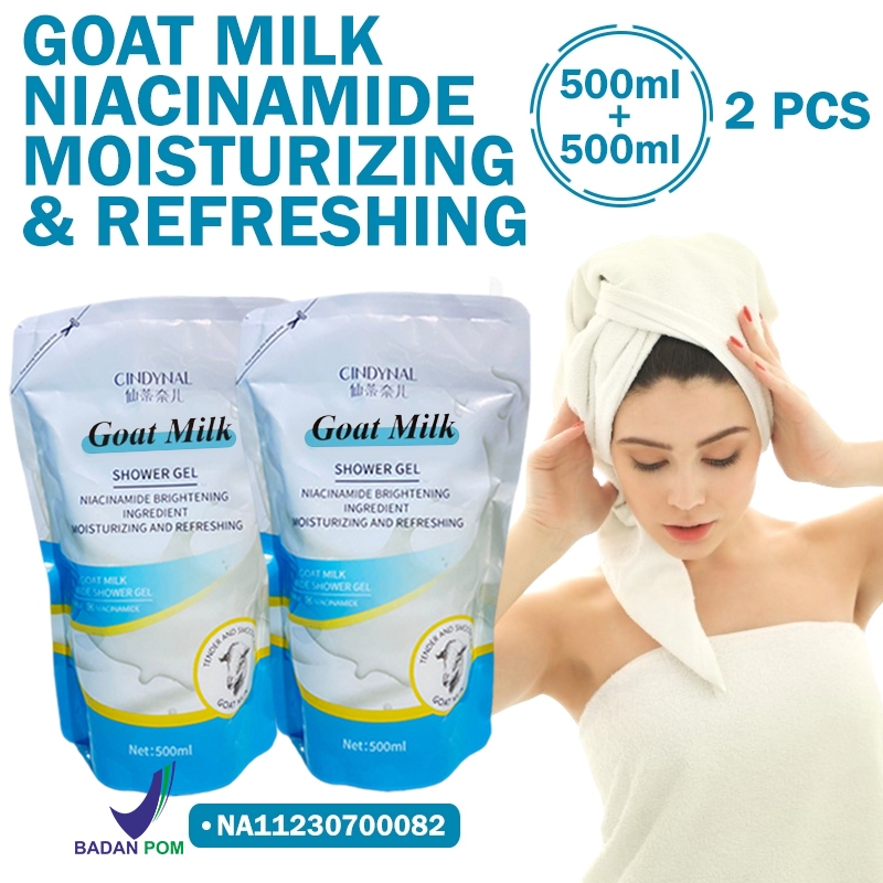Jual [500ML + 500ML] CINDYNAL Refill Goat Milk Shower Gel Niacinamide ...