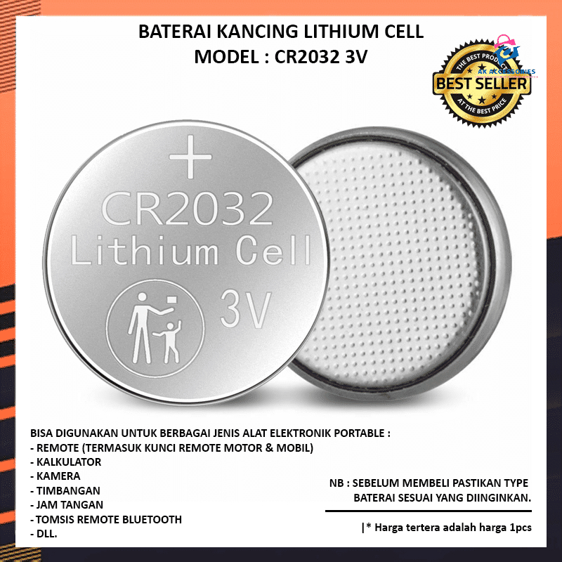 Jual AKACC BATERAI KANCING CR2032 3V LITHIUM CELL / KEYLESS BATRE KUNCI ...