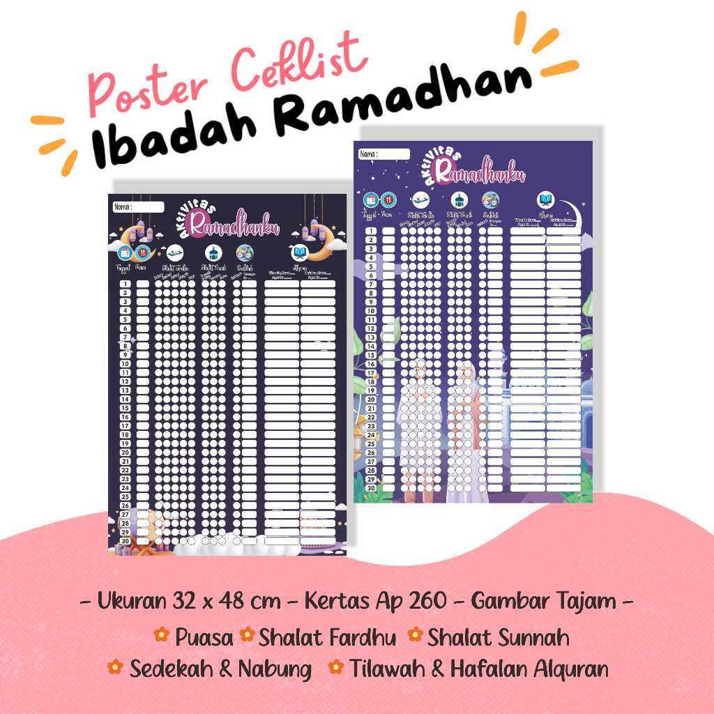 Jual Poster Ceklist Ibadah Ramadhan Tema Islami | Shopee Indonesia