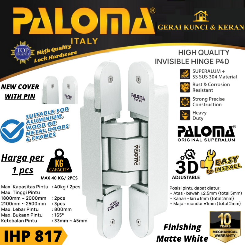 Jual PALOMA IHP 817 ENGSEL HINGE INVISIBLE CONCEALED P40 TANAM PINTU ...