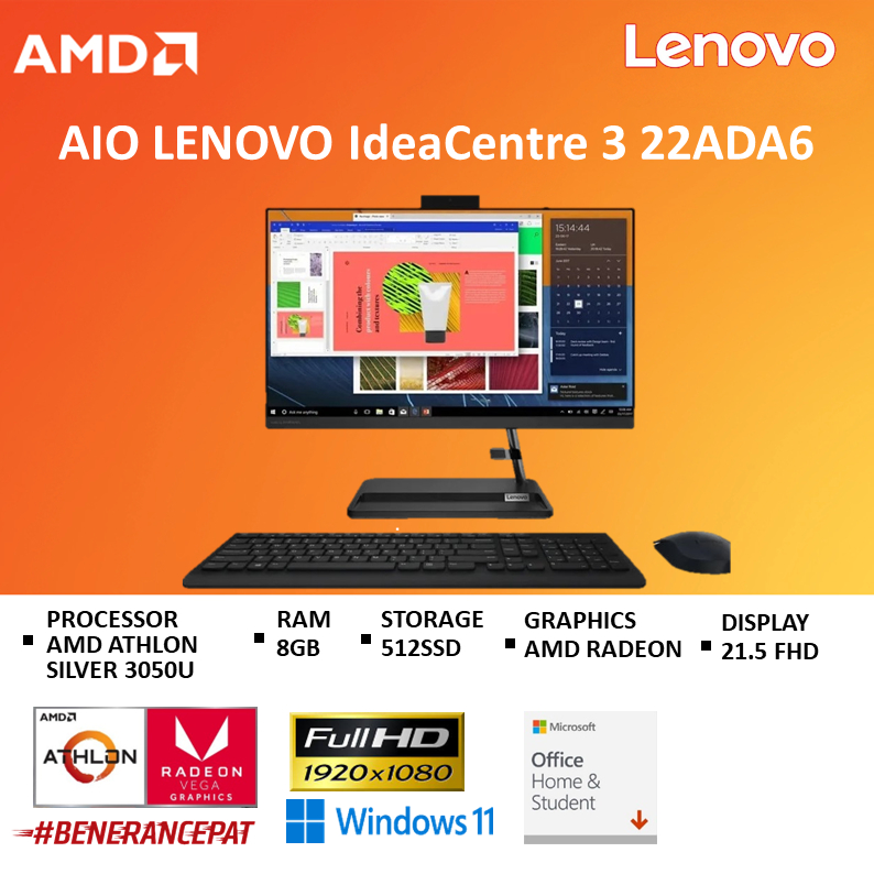 Jual LENVO IDEACENTRE AIO 3 22ADA6 ATHLON SILVER 3050U 8GB 512GB 21.5 ...