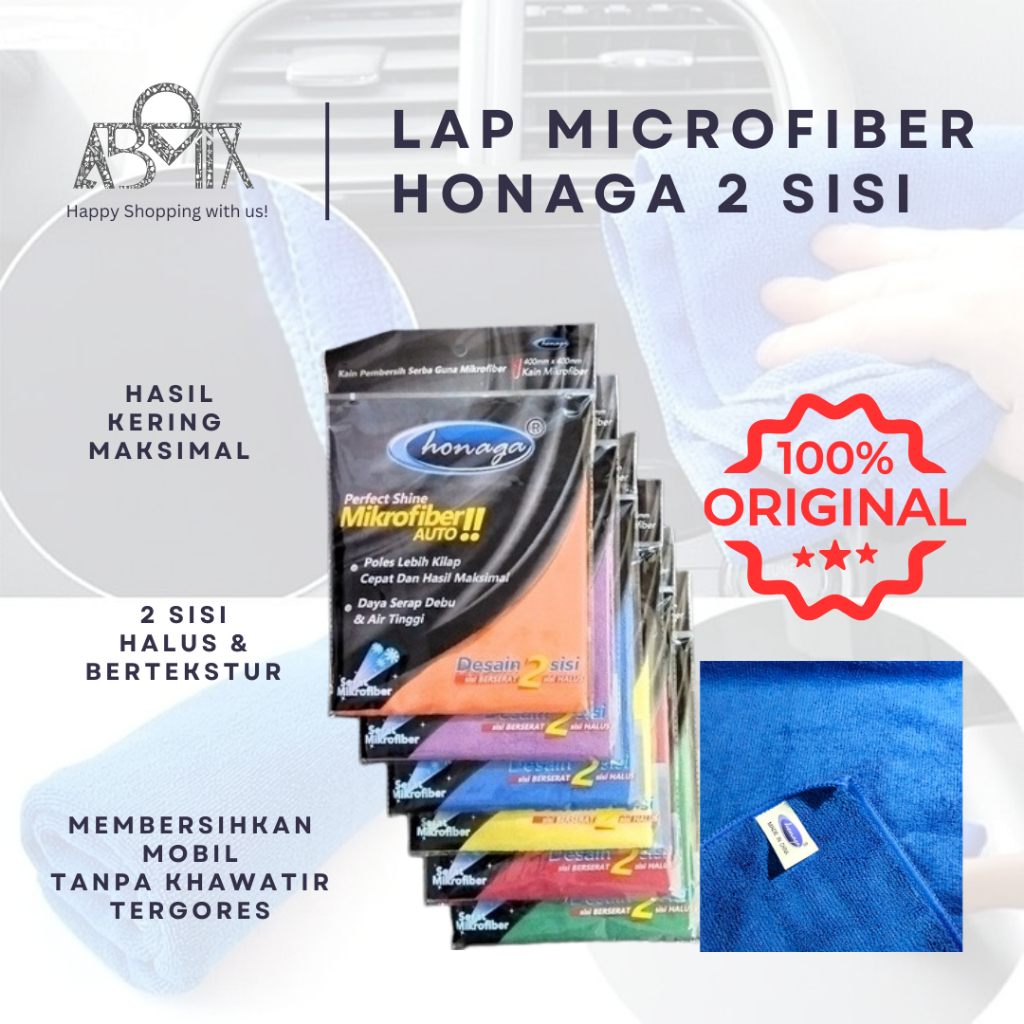 Jual Lap Honaga Microfiber Auto 40x40 320gsm, Lap microfiber 2 sisi ...