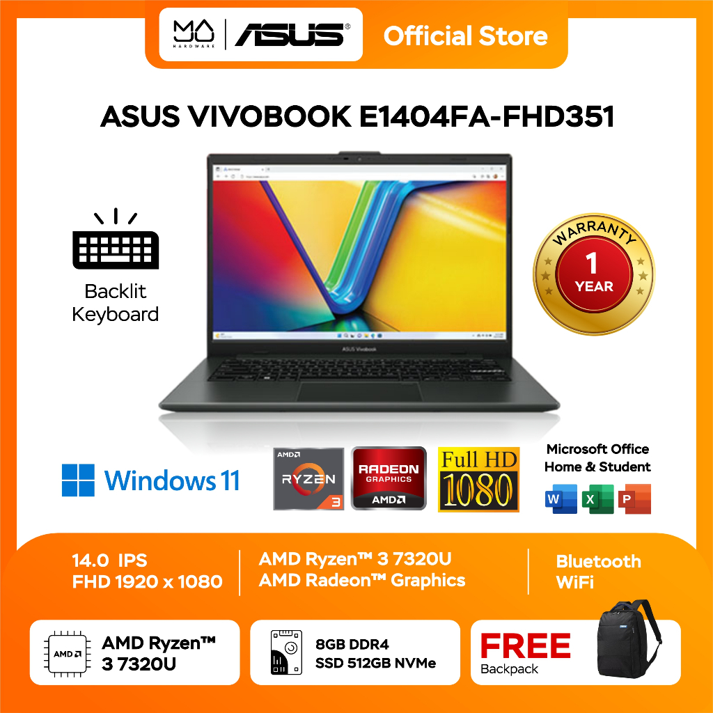 Jual Laptop Asus Vivobook Go 14 E1404FA-FHD351 – Mixed Black [Ryzen 3 ...