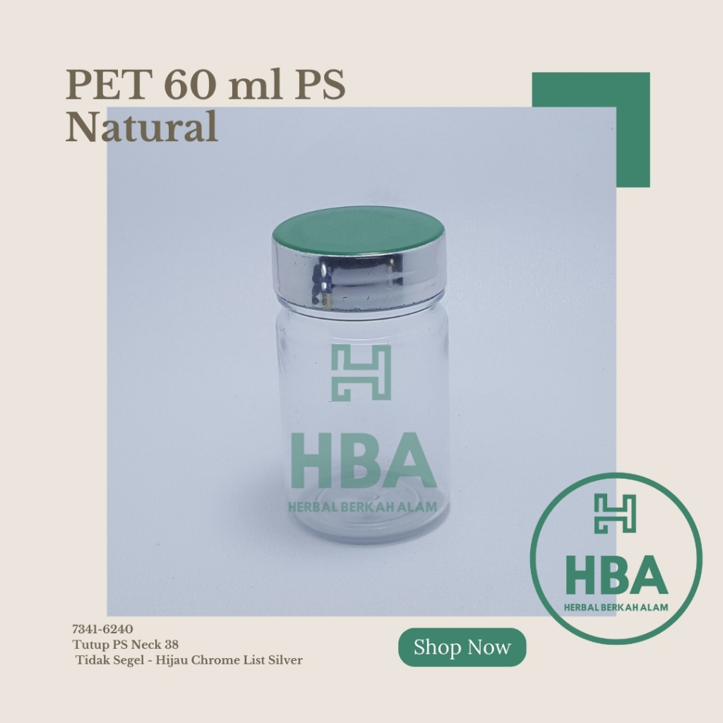 Jual Botol Obat 60 ml Natural Tutup Hijau List Full Silver / Botol Obat ...
