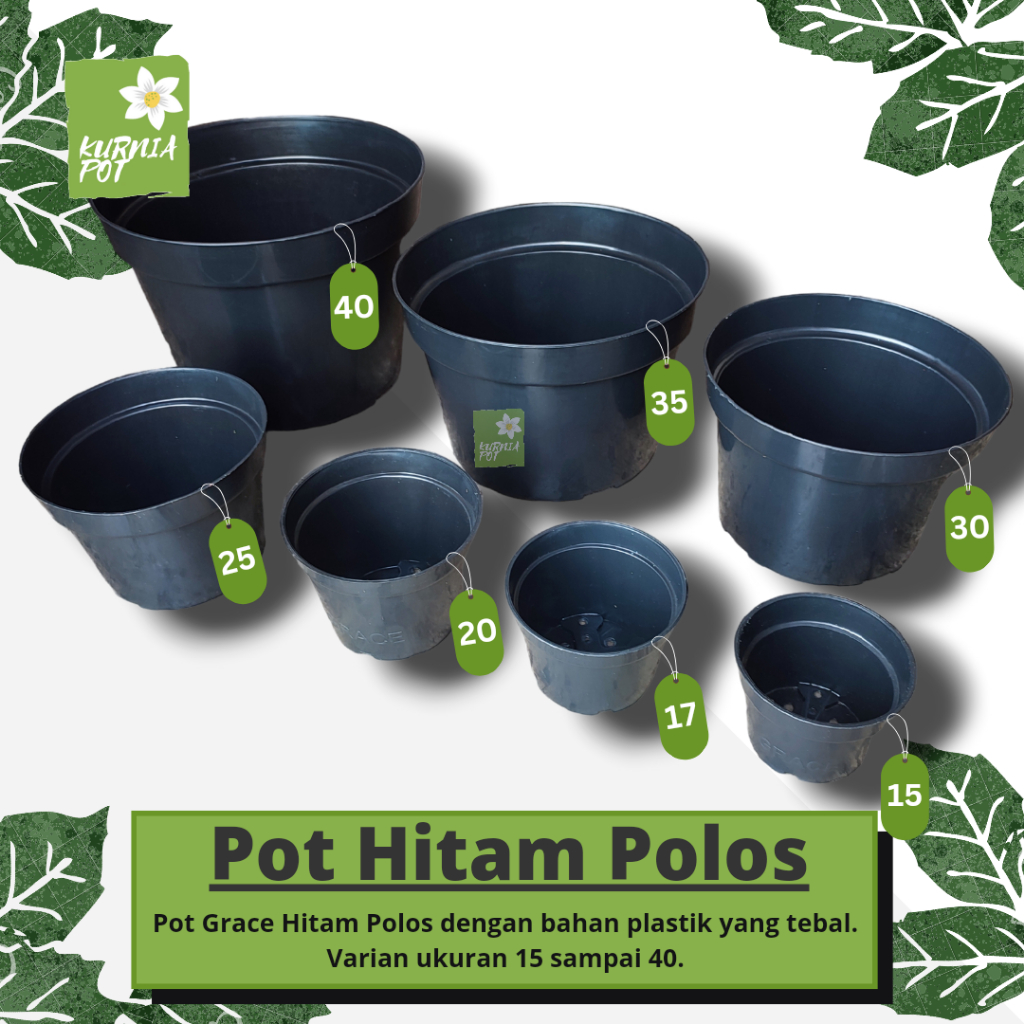 Jual Pot Bunga Grace Hitam Polos Ukuran 15 sd 40 Wadah Tanaman Hias ...