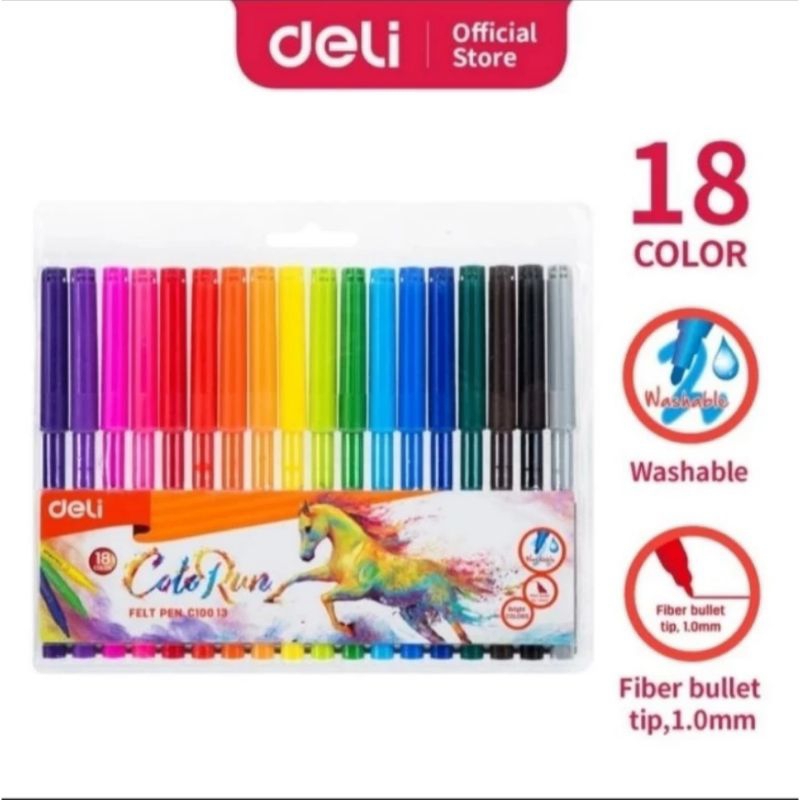 Jual Deli Spidol Warna - Felt Pen dapat dicuci 1.0mm 18 Warna EC10023 ...