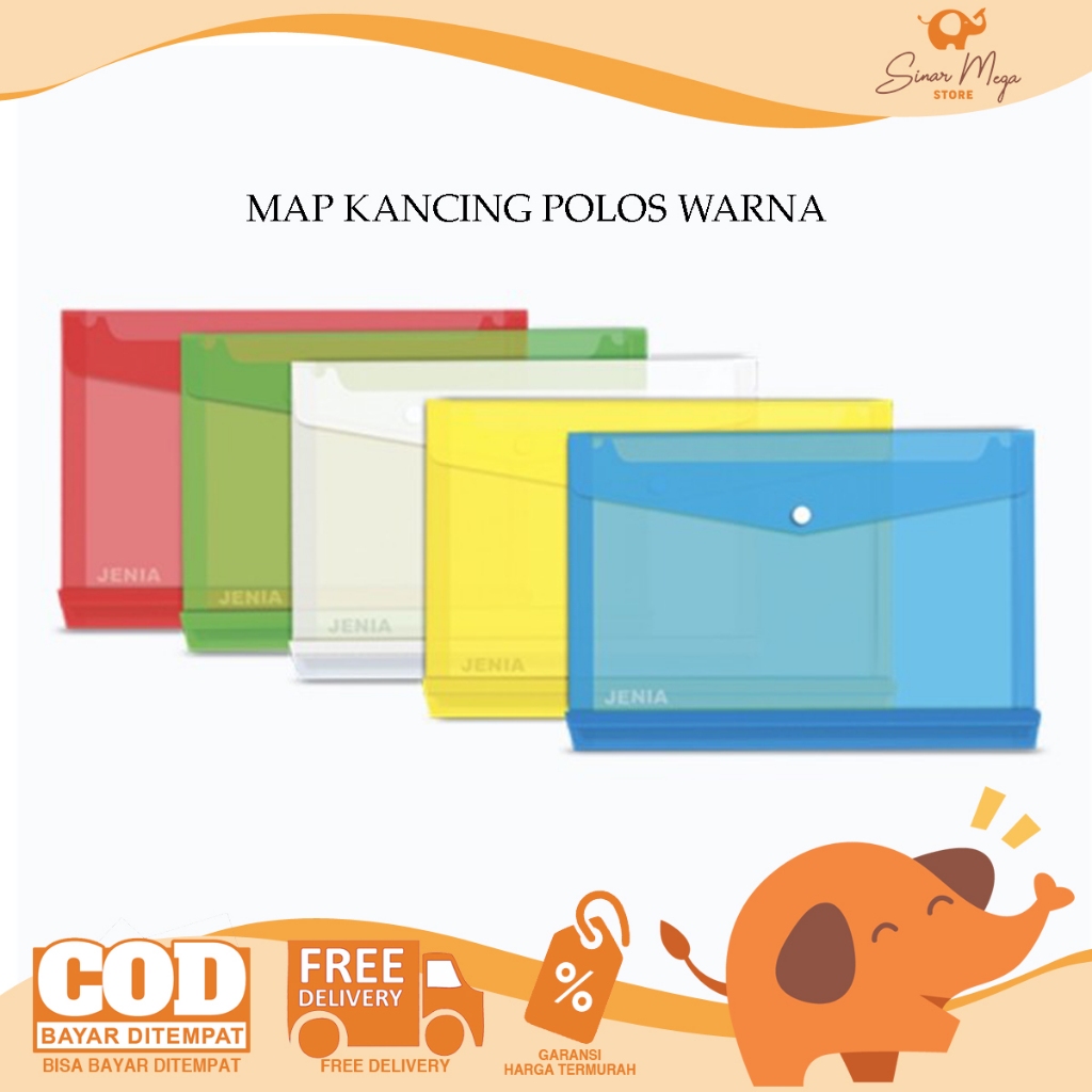 Jual PER PAK ISI 12 Jenia Map Kancing Clear Plastik Warna Warni / Map ...