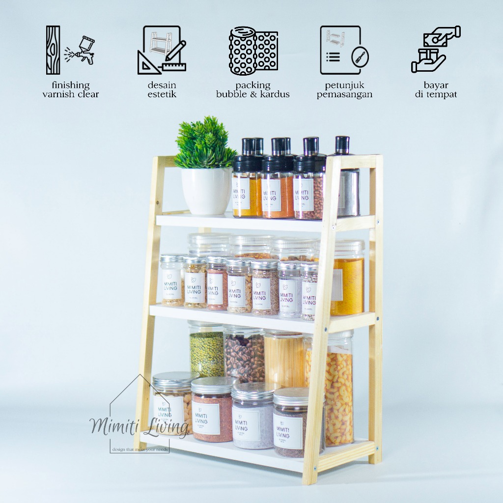 Jual Rak Bumbu Estetik / Rak Bumbu Dapur Kayu 3 Susun Jumbo / Rak Susun ...