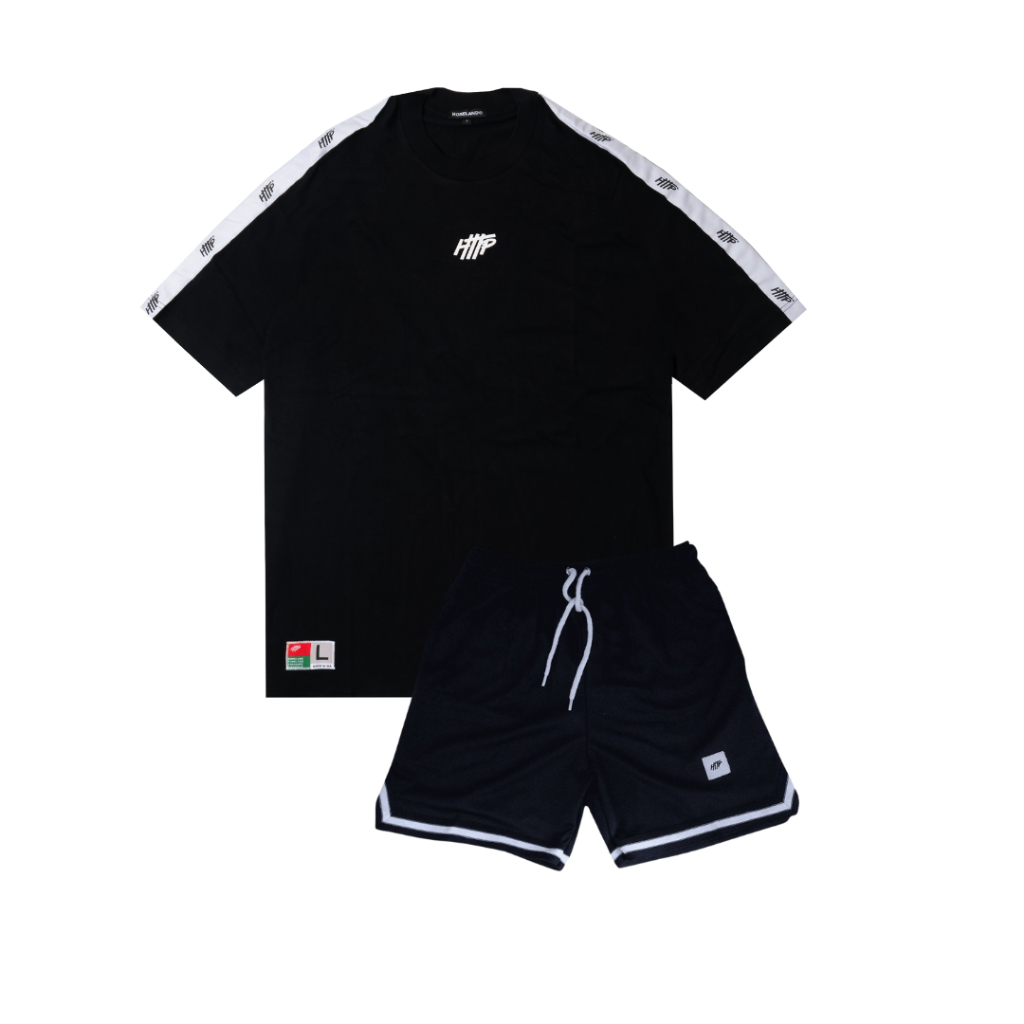 Jual T Shirt Putih Hitam Satu Set Kaos Pria Wanita Pendek Celana Boardshort Sweat Short Shopee