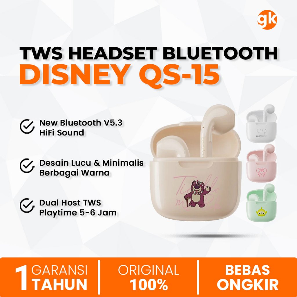 Jual Disney QS-15 TWS Earphone Mini Headset Bluetooth True Wireless Stereo BT5.3 Earbuds HiFi ...