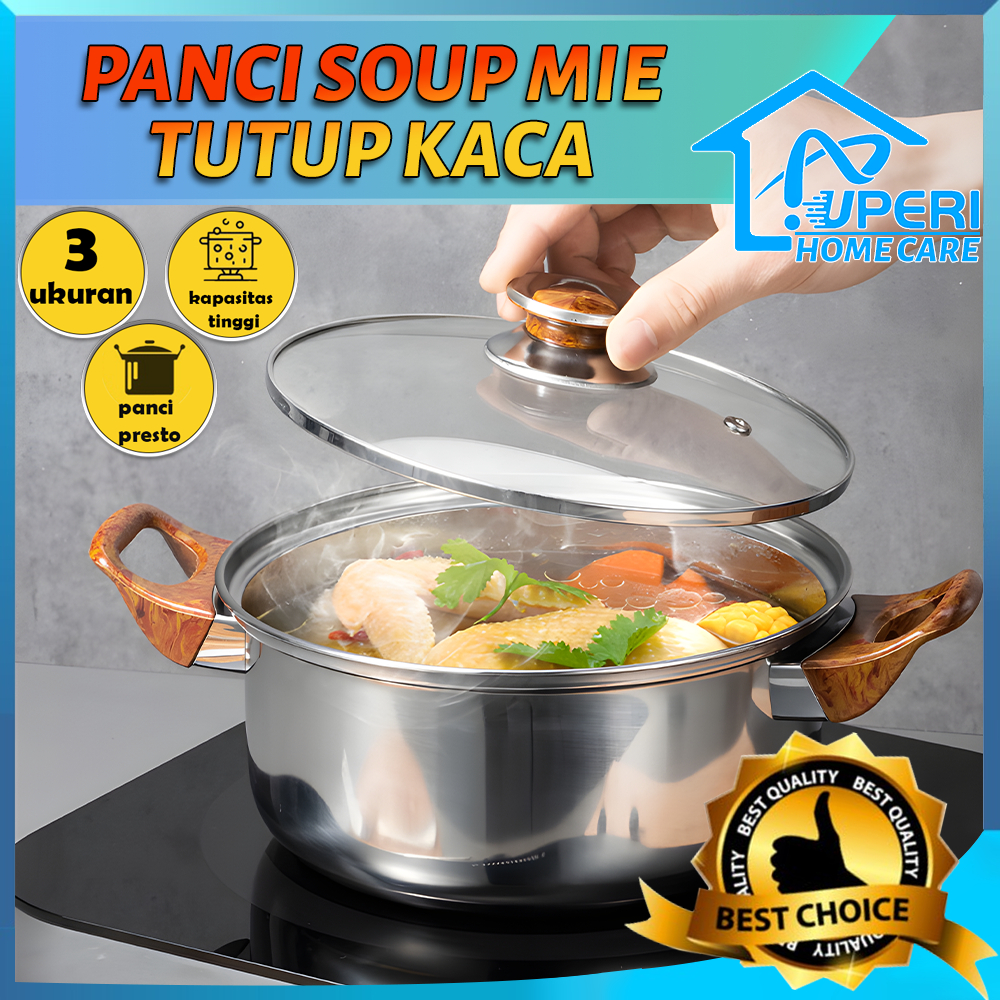 Jual UPERI Panci sup sop soup pot stainless steel tutup kaca murah ...