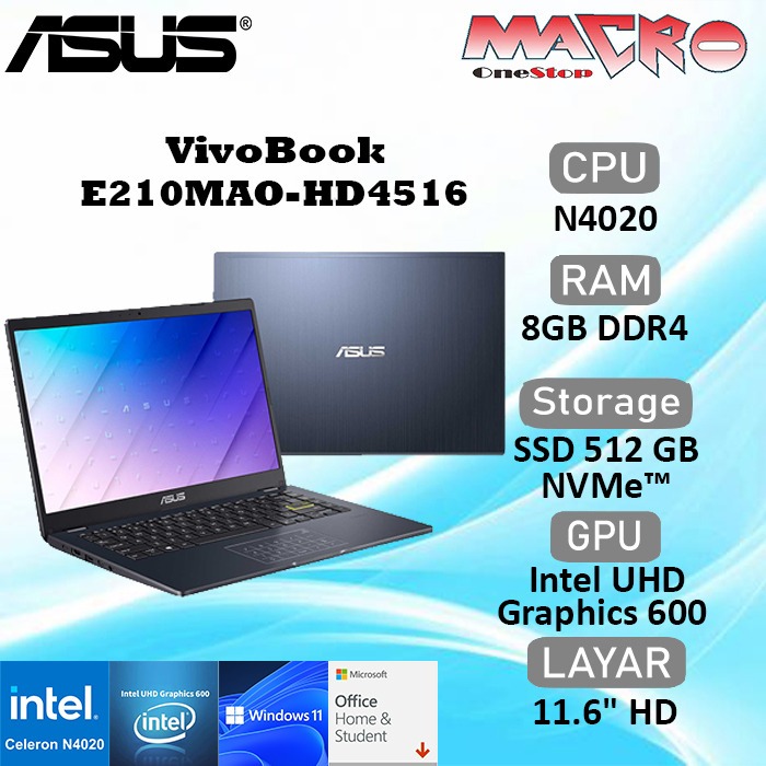 Jual ASUS VivoBook E210MAO-HD4516 N4020 8GB SSD 512GB 11.6" HD WIN11 ...