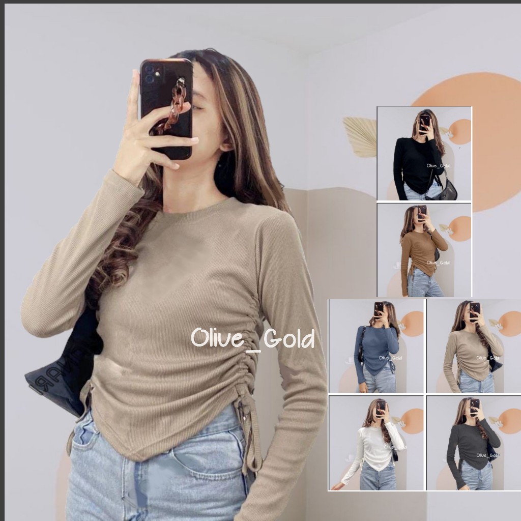 Jual Olive Atasan Wanita Blouse Valen Knit Blouse Serut Kanan Kiri ...