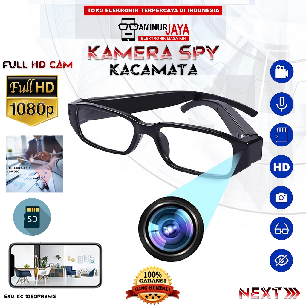 Jual Spycam Camera Glasses Kacamata Resolusi Full HD 1080P Kamera ...