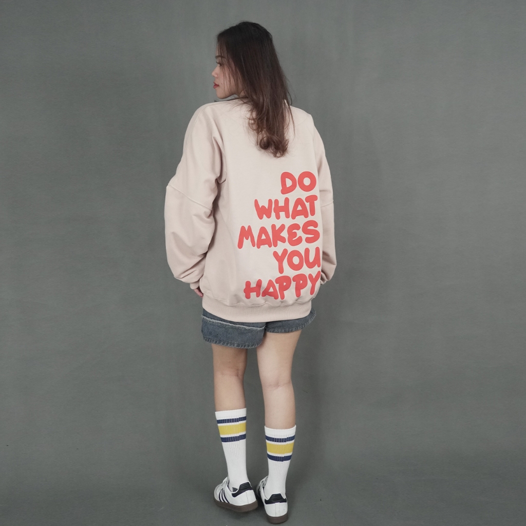 Jual Khankhen Crewneck Make Happy Light Cream Oversize Fleece 280 Gsm ...
