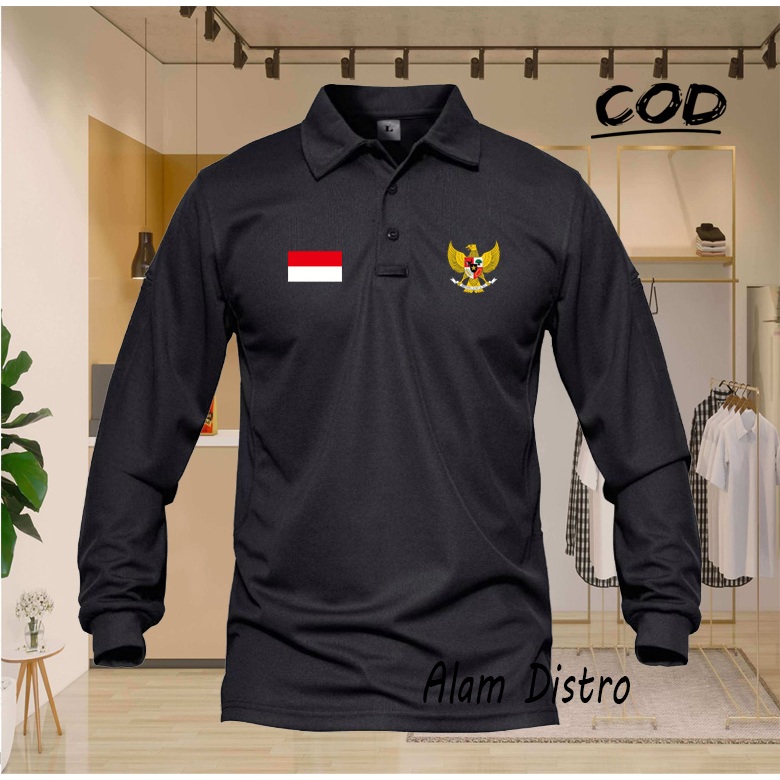 Jual COD T-shrit Kaos POLO Lengan Panjang Garuda Merah Putih Text Print ...