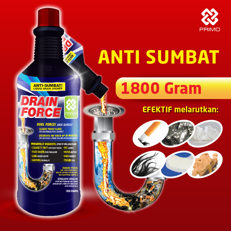 Jual PRIMO Drain Force Anti Sumbat 1,800 Gram. Obat Mampet WC | Shopee ...