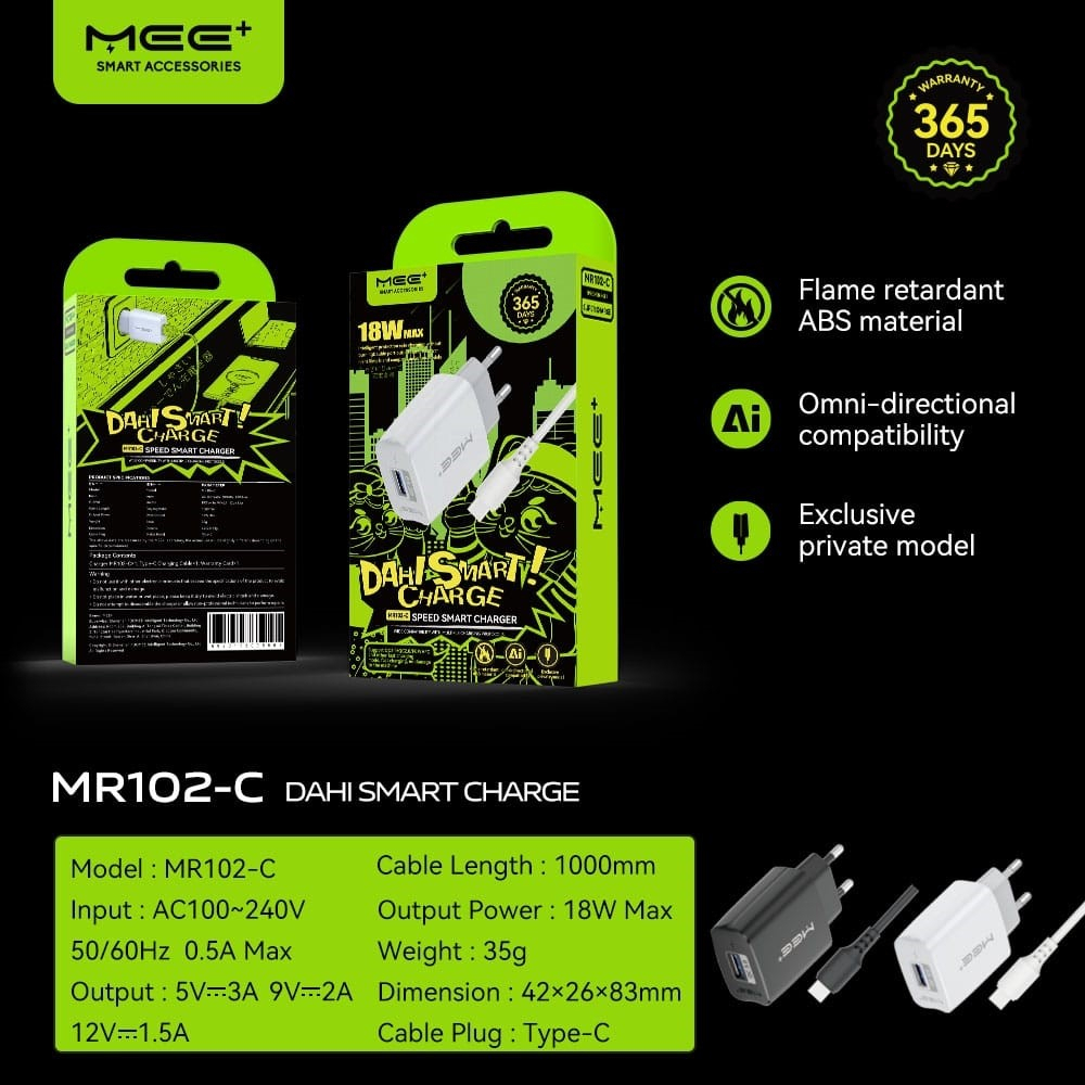 Jual FOOMEE MEE+ MR102-C SET CHARGER KABEL DATA TYPE-C 18W MAX STANDAR ANDROID QC 3.0 GARANSI 1 ...