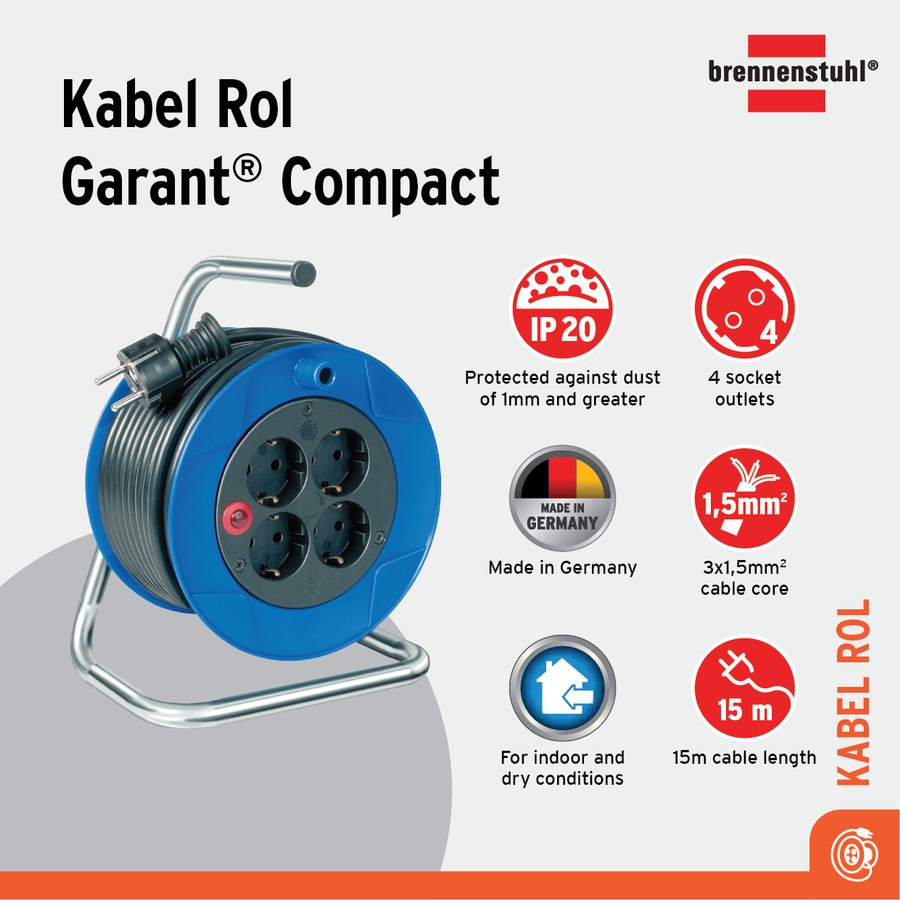 Jual Brennenstuhl Kabel Rol Garant Compact 15m - 1079180004 | Shopee ...