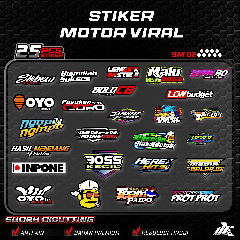 Jual [ MAC ] STICKER MOTOR PACK RACING KATA VIRAL ISI 25 PCS - STIKER PACK KATA KATA RACING - SM ...