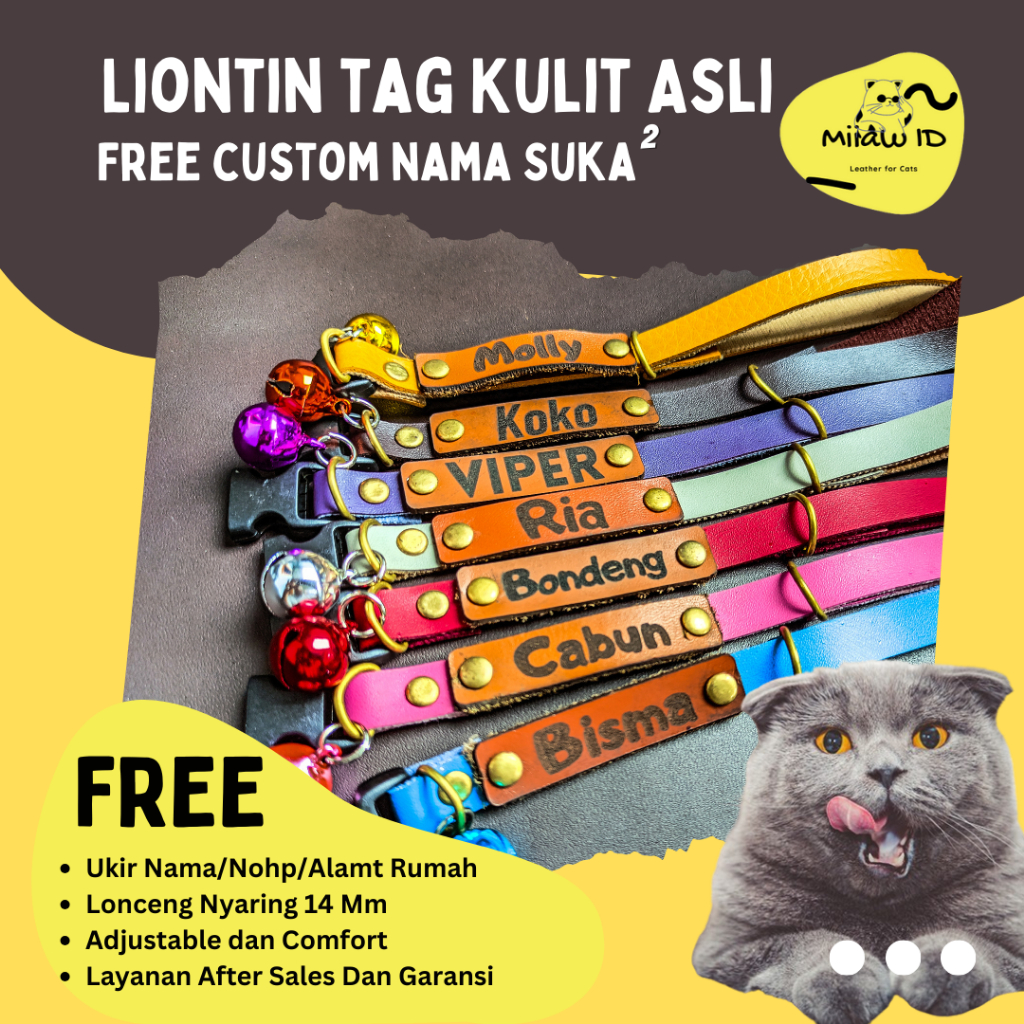 Jual Miiaw Id Kalung Kucing Custom Nama Tag Kulit Asli | Shopee Indonesia