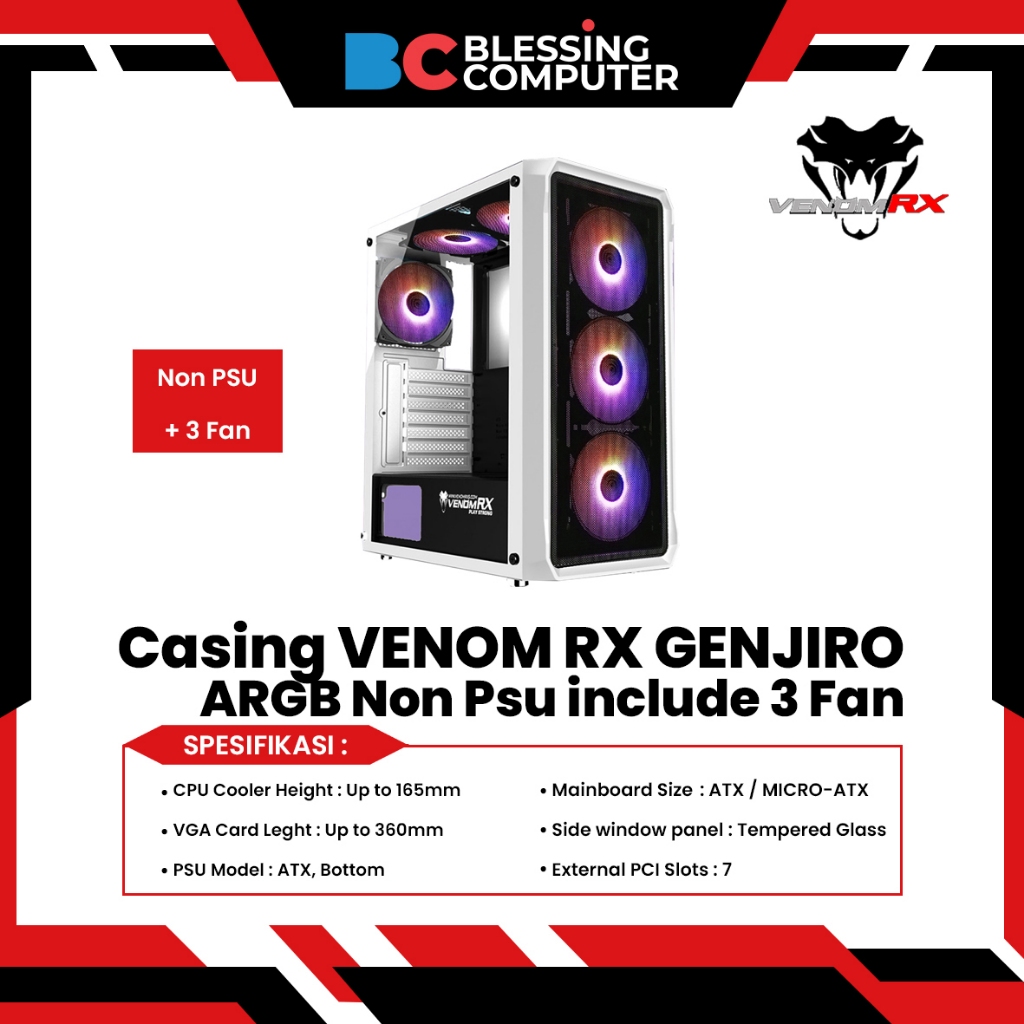 Jual Casing VENOM RX GENJIRO ARGB Non Psu include 3 Fan | Shopee Indonesia