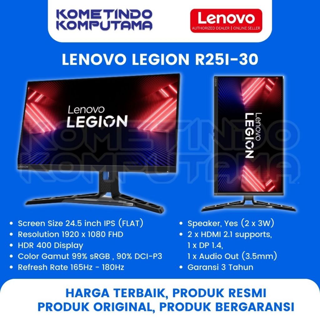 Jual R25i-30 Lenovo 24.5" LED Monitor Gaming FHD IPS HDMI DP 180Hz, 99% ...