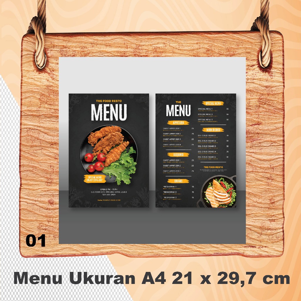 Jual Cetak Daftar Menu Makanan Minuman Cafe // Menu Restaurant Ukuran ...