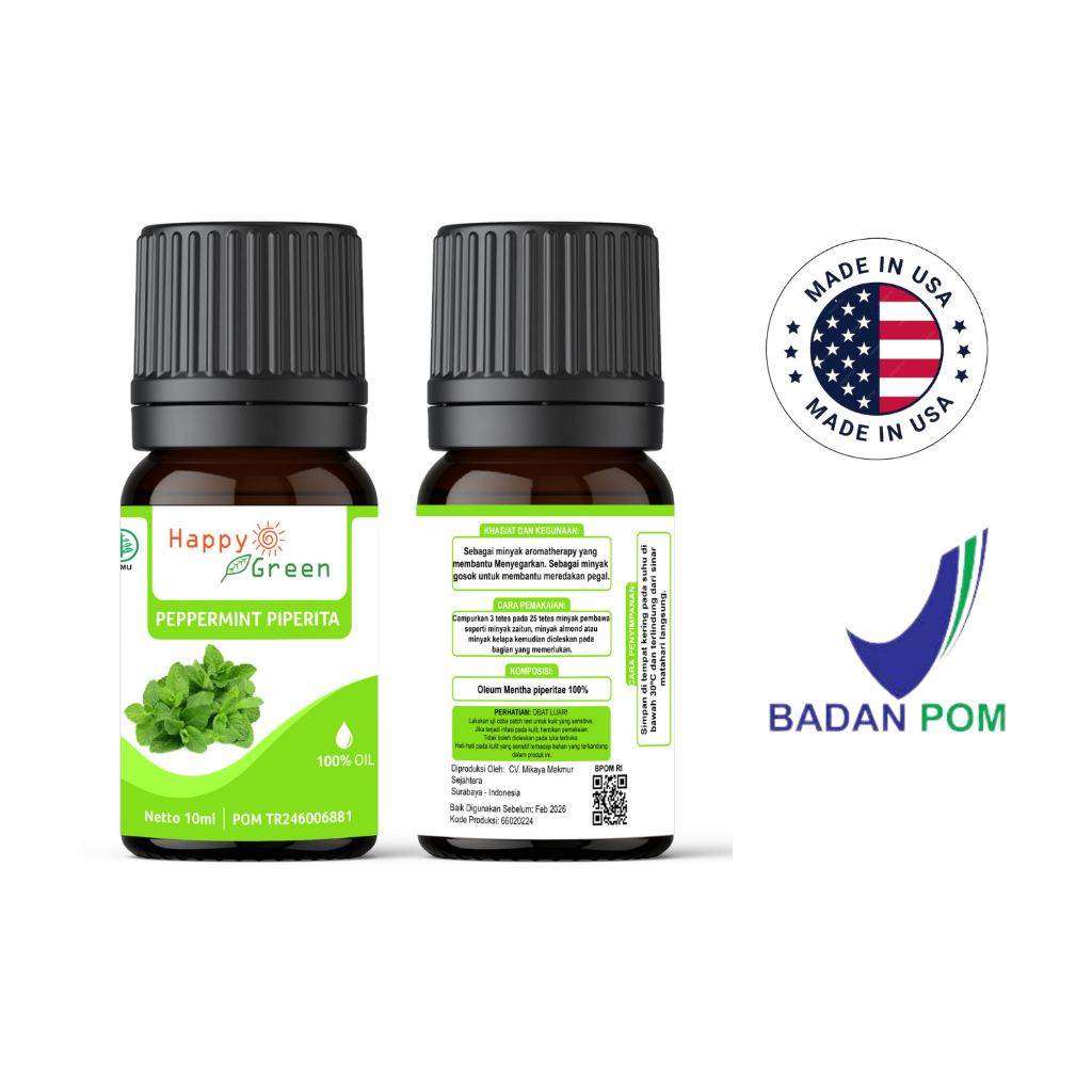 Jual BPOM Approved Happy Green USA Peppermint Essential Oil - Minyak Peppermint Origin USA ...