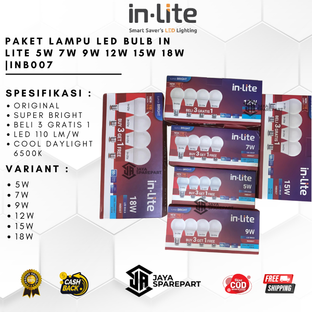 Jual PAKET lampu LEd BULB In lite 5W 7W 9W 12W 15W 18W | INB007 (BELI 3 ...