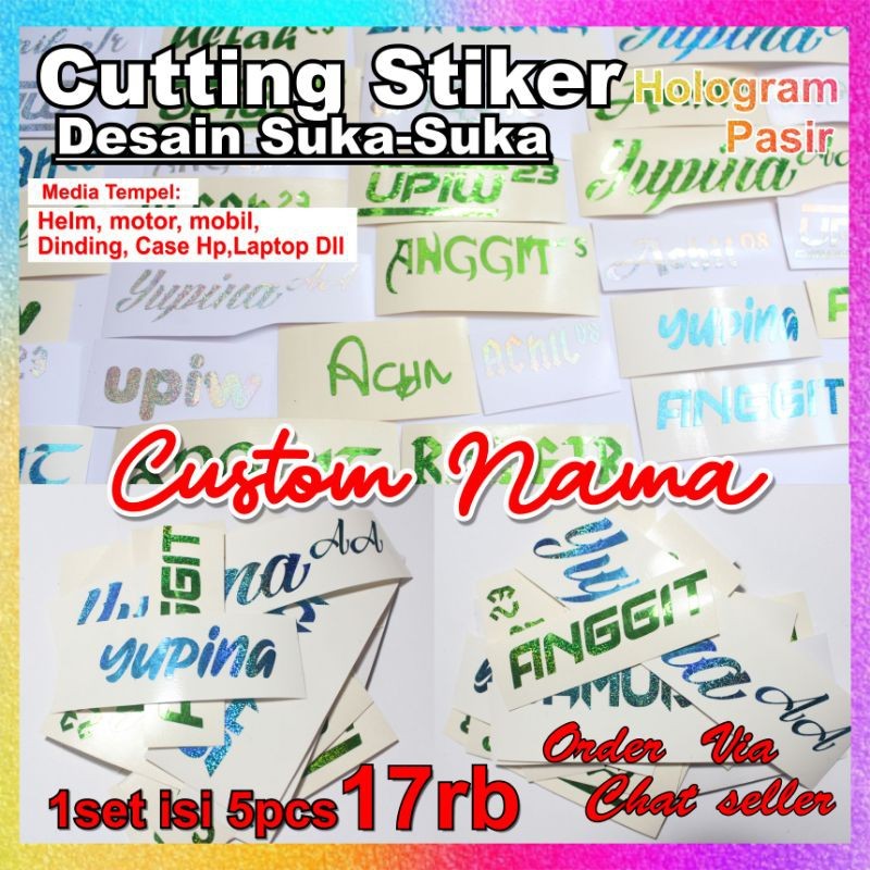 Jual cutting sticker hologram pasir custom nama untuk helm case hp ...