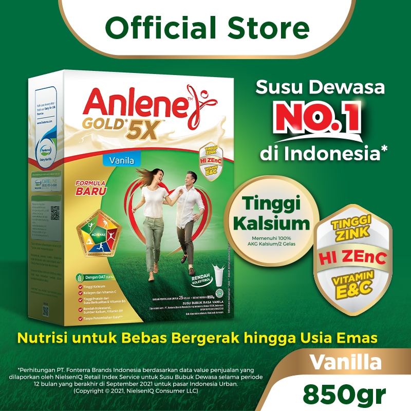 Jual Anlene Gold 5X Susu Bubuk Dewasa Vanila 825g - Nutrisi Tinggi Kalsium Untuk Tulang, Sendi ...