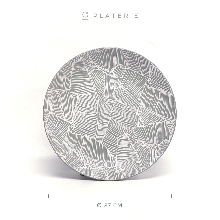 Jual PLATERIE Dinner Set Of 4 Piring/Mangkok Keramik Blue Palm Leaf ...