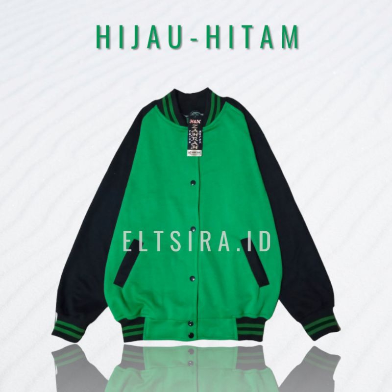 Jual Jaket Varsity / Baseball Wanita Pria POLOS || HIJAU - HITAM ...