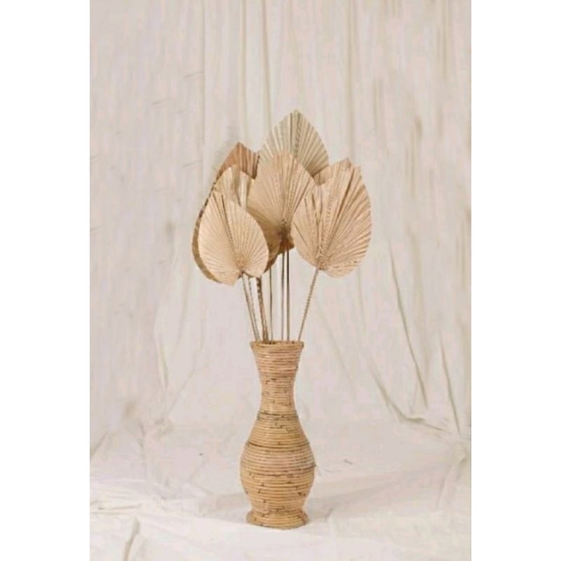 Jual Paket murah bunga palem set vas rotan aesthetic / bunga kering ...