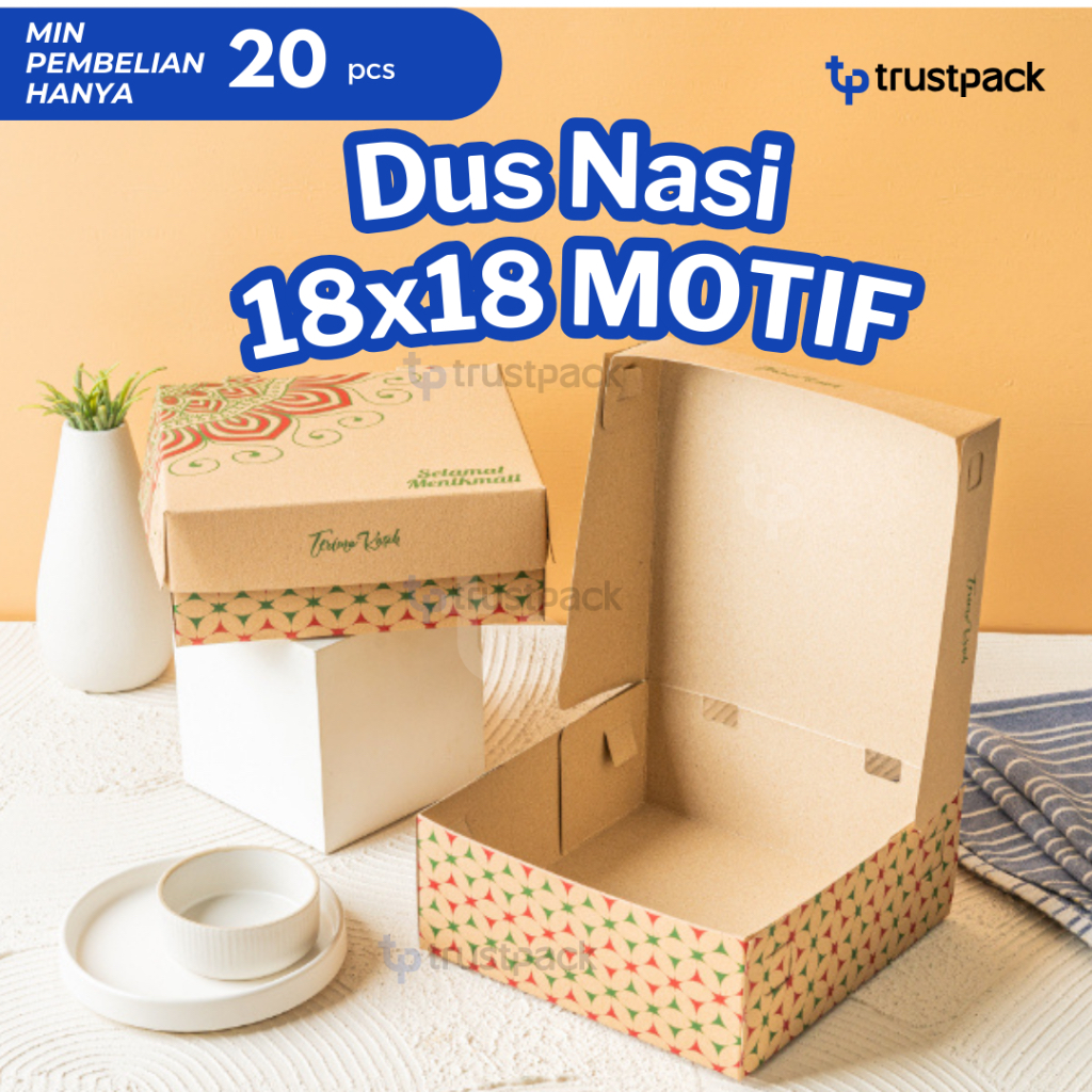 Jual DUS NASI 18x18 MOTIF BOX KOTAK NASI KRAFT PAPER COKLAT MURAH TEBAL ...