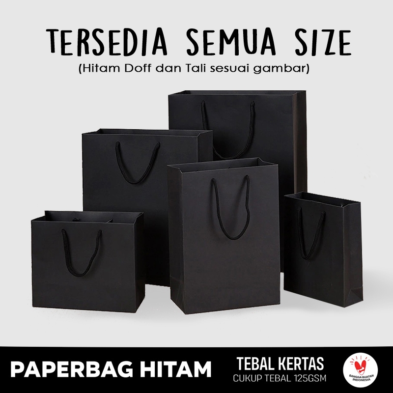 Jual (ALL SIZE) Paper Bag Hitam Polos Semua Ukuran / Paper Bag Kado ...