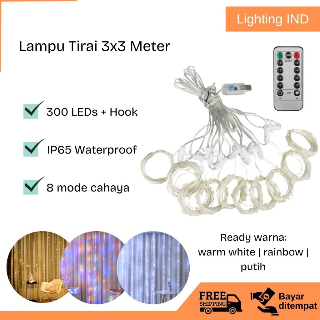 Jual Lampu LED String 3x3M Indoor Outdoor Peri Pernikahan Tirai Natal ...