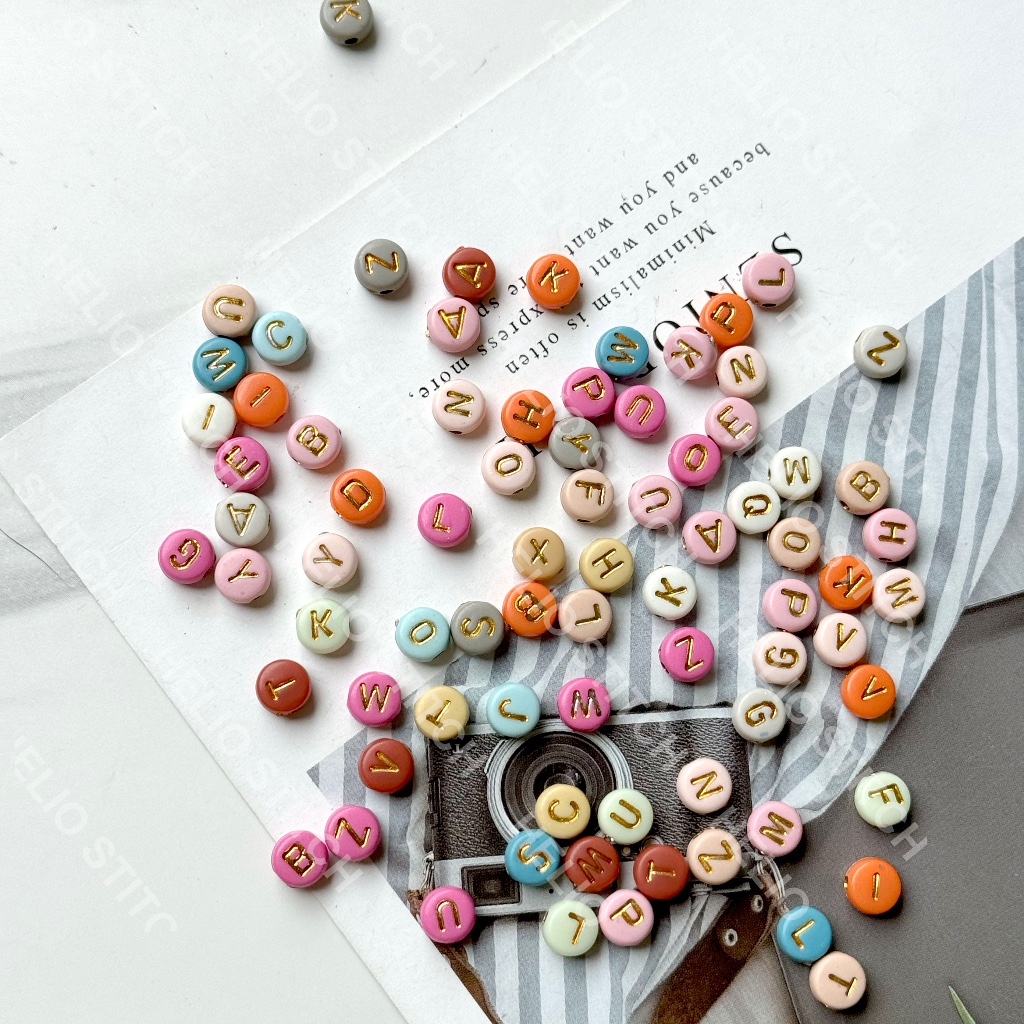 Jual [RANDOM] 15 gr Mote Manik Huruf BULAT STONE COLOR tulisan GOLD ...