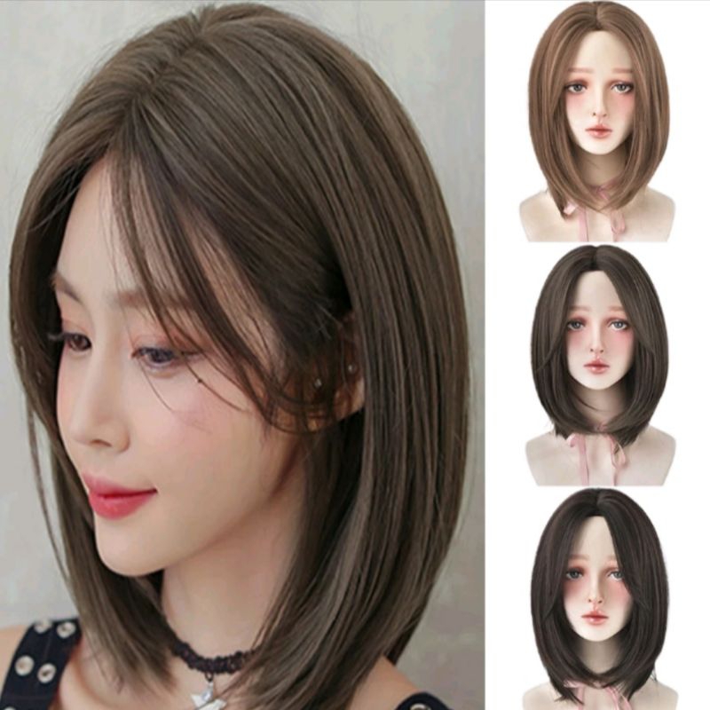Jual Wig Wanita Rambut Pendek Model Bob Tanpa Poni Panjang 40 Cm Full ...