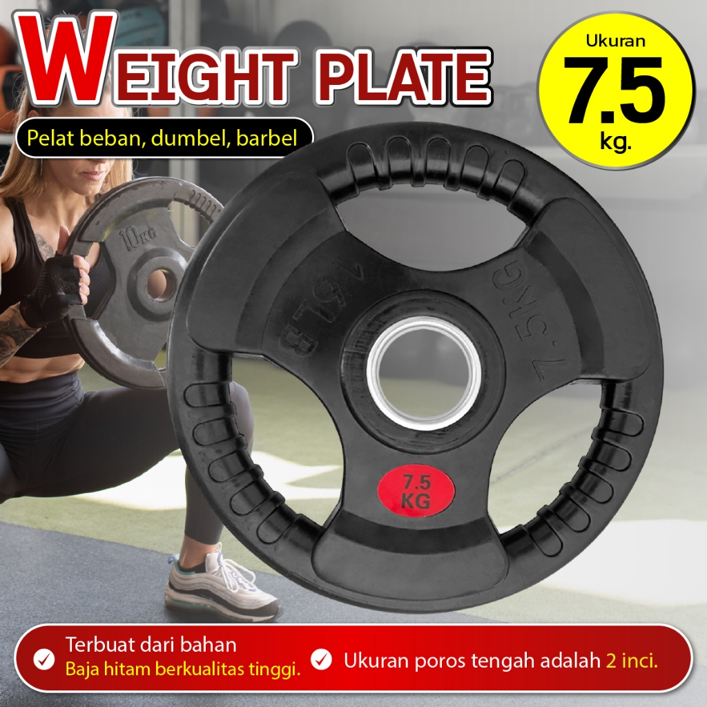 Jual HTD Sport Rubberized Weight Plate Barbell Coated Alat Olahraga Fitness Angkat Besi 7.5Kg ...