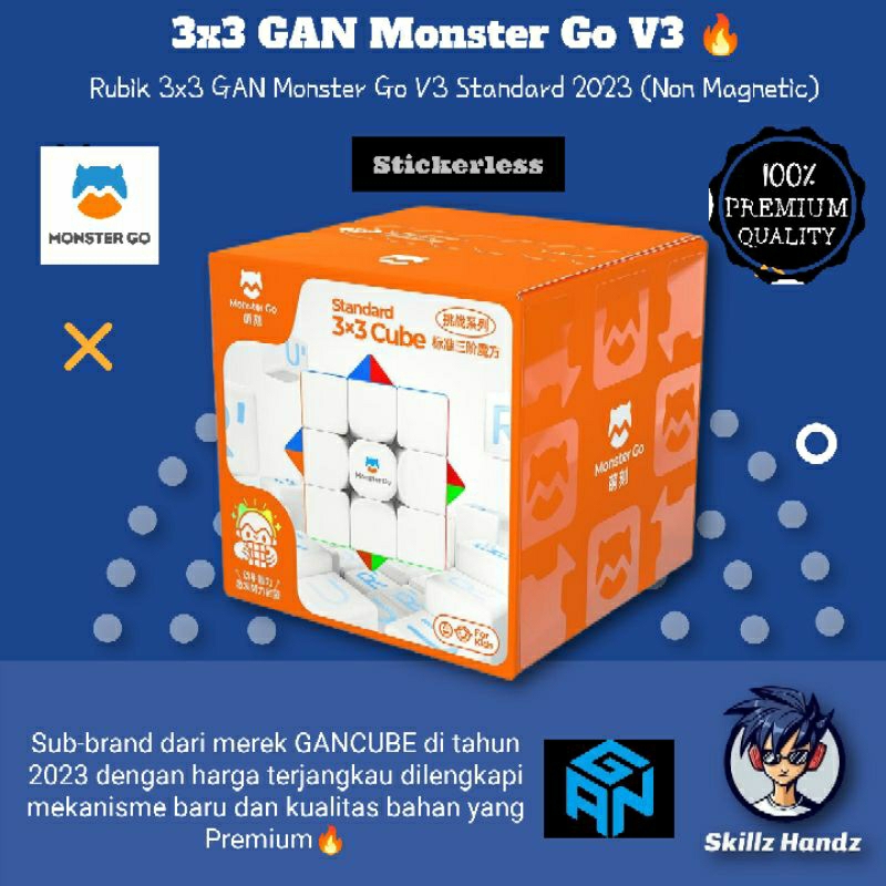 Jual Rubik 3x3 GAN Monster Go V3 Standard (Non Magnetic) Stickerless | Shopee Indonesia