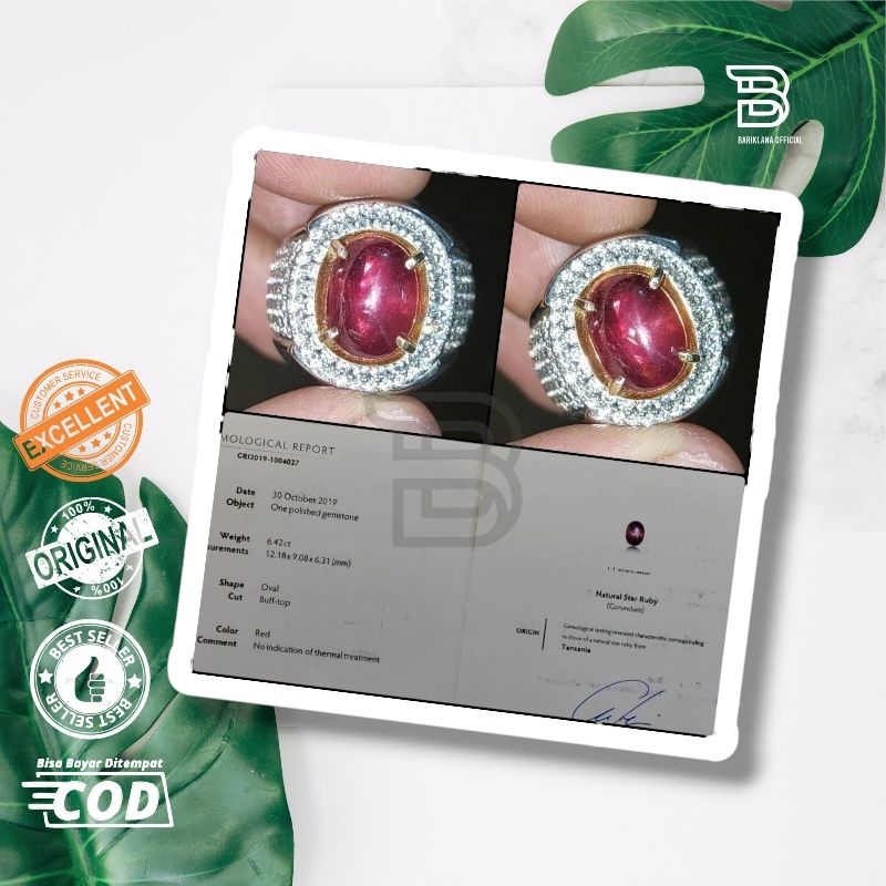 Jual PROMO SPESIAL Natural Red Ruby Star No Heat Tanzania Crystal Batu Permata Sertifikat ...