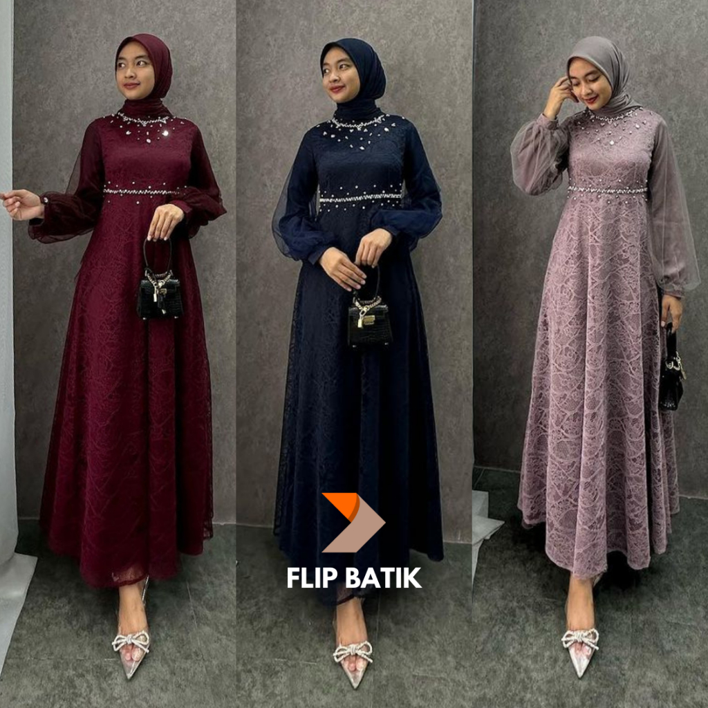 Jual Dress Exclusive Gamis Nadine Lebaran Terbaru Tahun 2025 Dress Kondangan Gamis Brukat Maxi ...