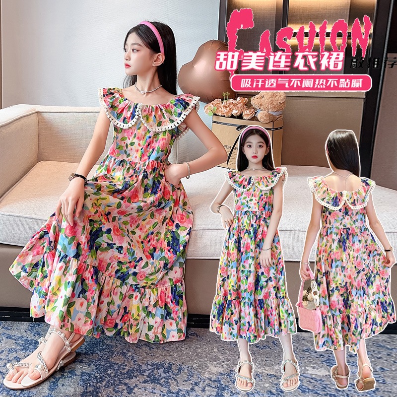 Jual DR134, Dress Anak Perempuan Panjang Besar Tanggung Remaja Katun ...